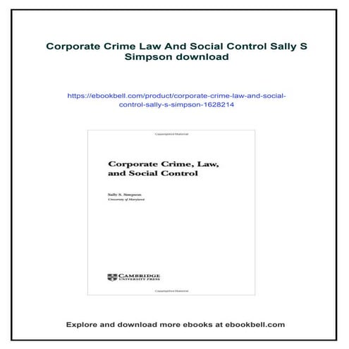 Corporate Crime Law And Social Control Sally S Simpson | PDF