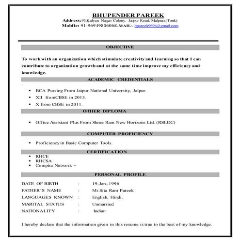 Resume of Bhupender | DOCX
