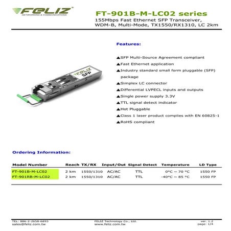SFP(FT-901B-M-LC02)_DataSheet_ver_1_2 | PDF