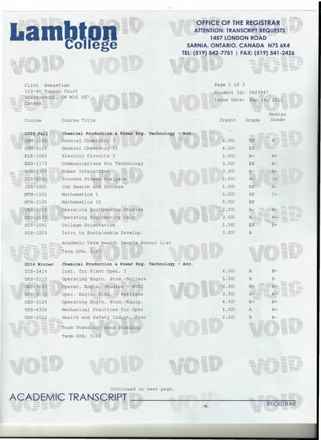 Advanced Diploma Transcript