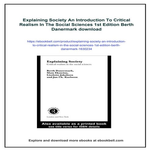 Explaining Society An Introduction To Critical Realism In The Social ...