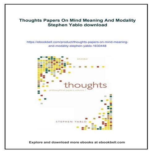 Thoughts Papers On Mind Meaning And Modality Stephen Yablo | PDF