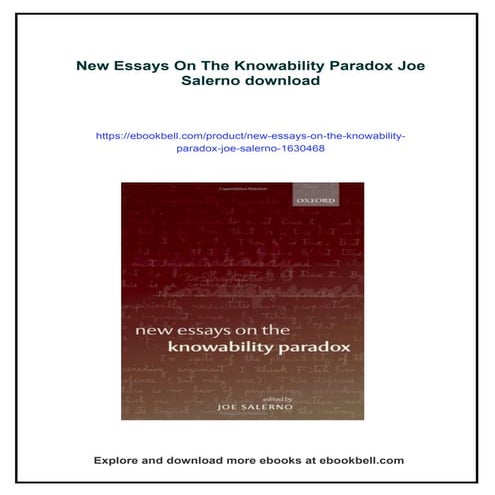 New Essays On The Knowability Paradox Joe Salerno | PDF