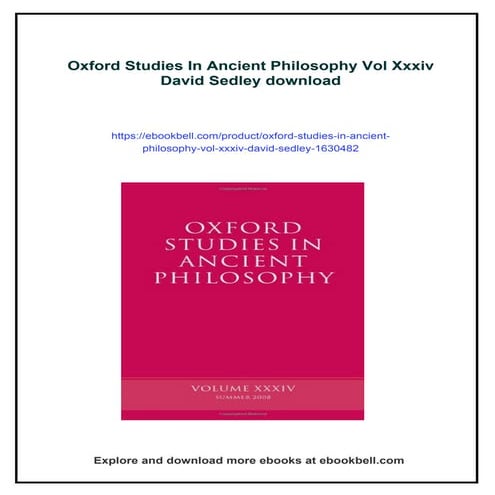 Oxford Studies In Ancient Philosophy Vol Xxxiv David Sedley | PDF