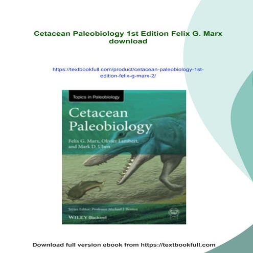 Cetacean Paleobiology 1st Edition Felix G. Marx | PDF