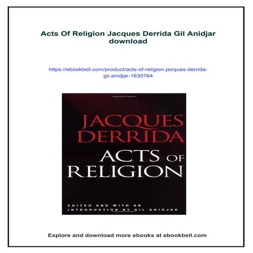 Acts Of Religion Jacques Derrida Gil Anidjar | PDF