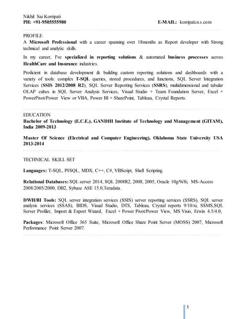 CHETHAN RESUME_MSBI DEVELOPER | PDF