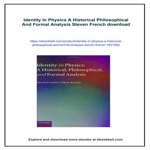 Identity In Physics A Historical Philosophical And Formal Analysis ...