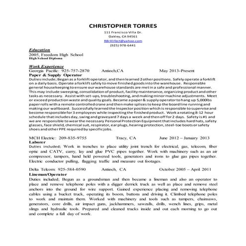 CHRISTOPHER TORRES RESUME 2015 | PDF