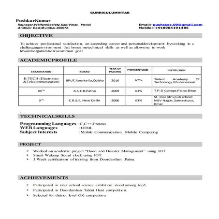 Pushkar Kumar Resume Pdf 