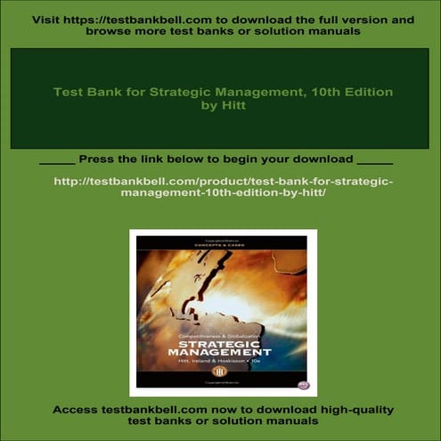 Test Bank for Strategic Management, 10th Edition by Hitt | PDF