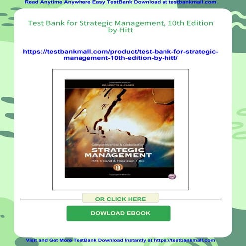 Test Bank for Strategic Management, 10th Edition by Hitt | PDF