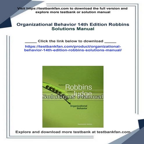 Organizational Behavior 14th Edition Robbins Solutions Manual | PDF