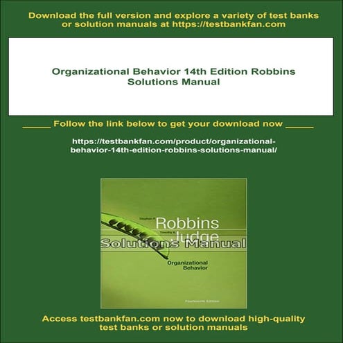 Organizational Behavior 14th Edition Robbins Solutions Manual | PDF