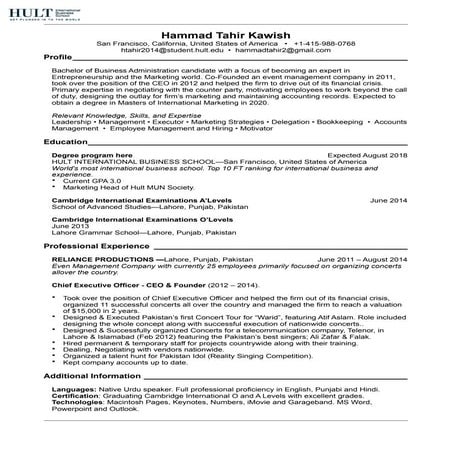 Hult Resume | PDF | Business Administration | Business