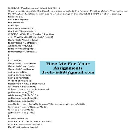 816 Lab Playlist Output Linked List C Given Main Pdf