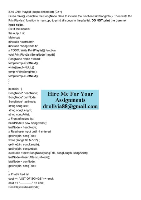 816 Lab Playlist Output Linked List C Given Main Pdf
