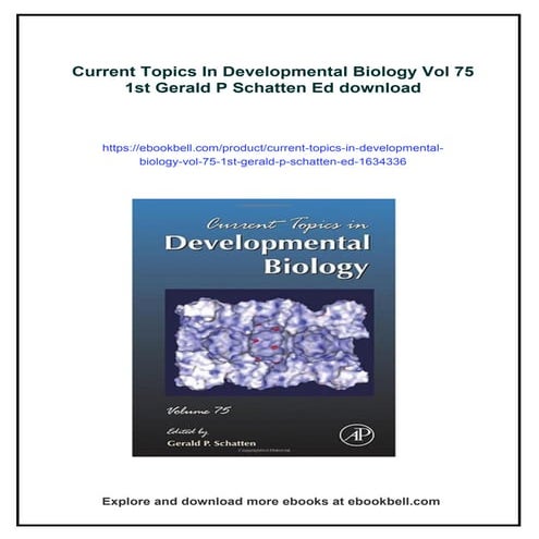 Current Topics In Developmental Biology Vol 75 1st Gerald P Schatten Ed ...