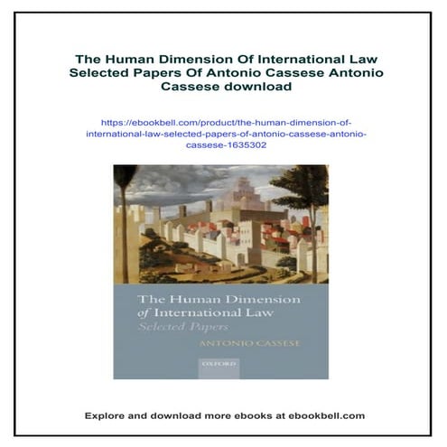 The Human Dimension Of International Law Selected Papers Of Antonio ...