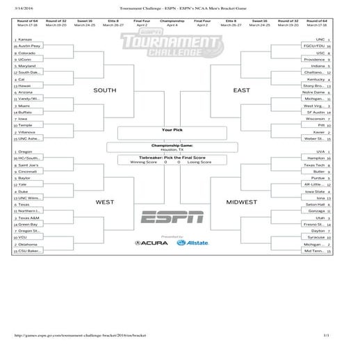 Tournament Challenge - ESPN - ESPN’s NCAA Men's Bracket Game | PDF
