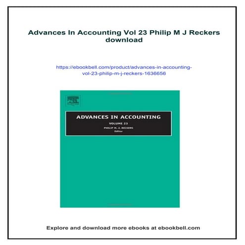 Advances In Accounting Vol 23 Philip M J Reckers | PDF