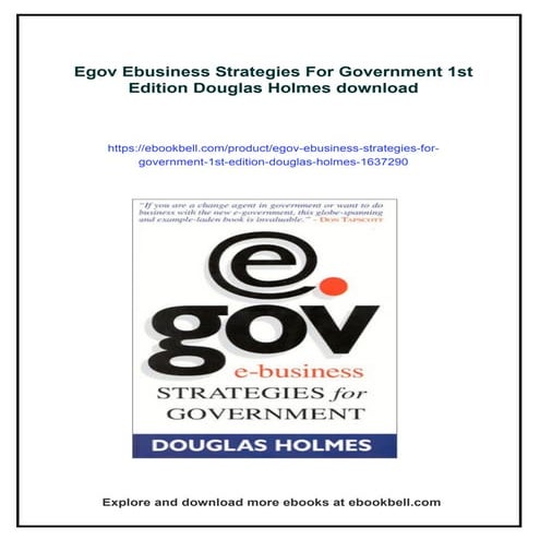 Egov Ebusiness Strategies For Government 1st Edition Douglas Holmes | PDF