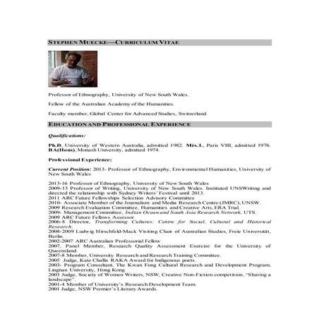 Stephen Muecke CV 2016 | DOCX