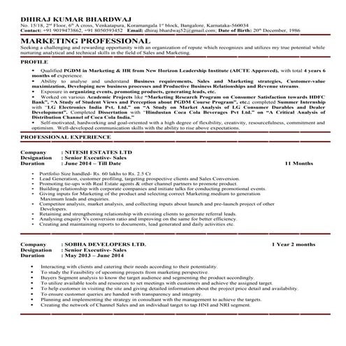 Dhiraj Resume | DOC | Business Administration | Business