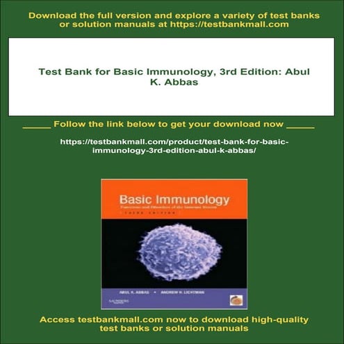 Test Bank for Basic Immunology, 3rd Edition: Abul K. Abbas | PDF