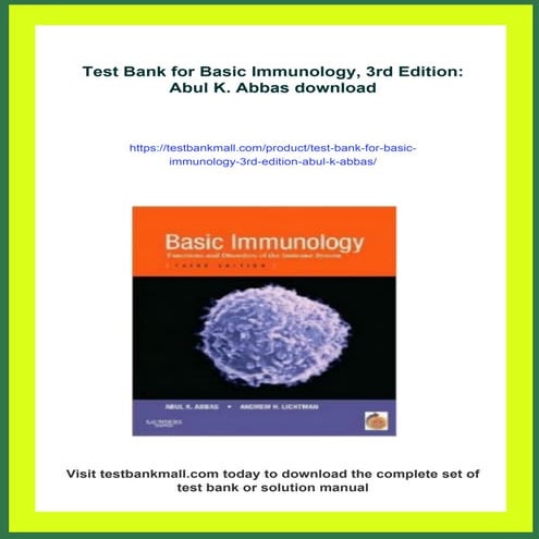 Test Bank for Basic Immunology, 3rd Edition: Abul K. Abbas | PDF