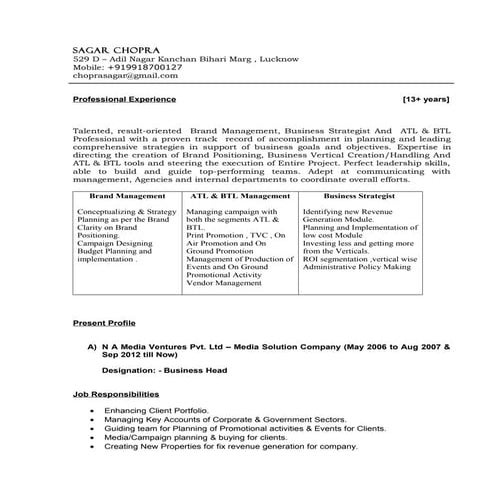 Sagar CV | DOC | Business Administration | Business