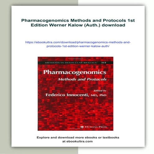Pharmacogenomics Methods and Protocols 1st Edition Werner Kalow (Auth ...