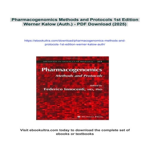 Pharmacogenomics Methods and Protocols 1st Edition Werner Kalow (Auth ...