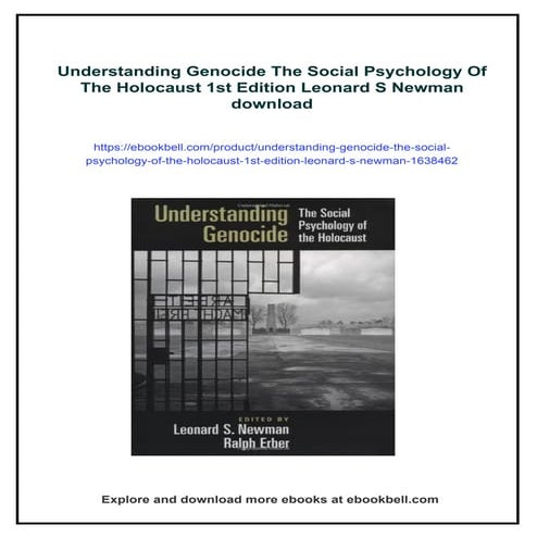 Understanding Genocide The Social Psychology Of The Holocaust 1st ...