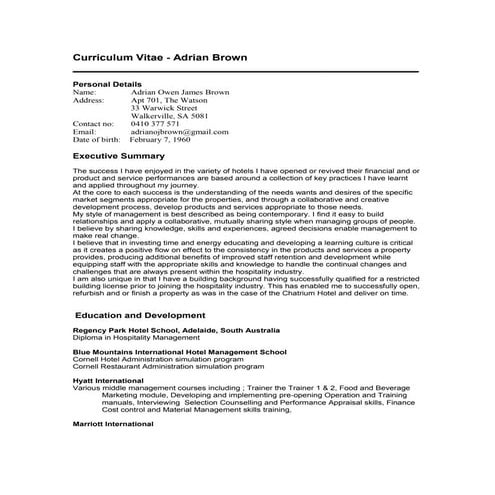 CV Adrian Brown August 2016 | PDF