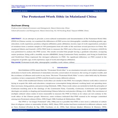 The Protestant Work Ethic in Mainland China | PDF