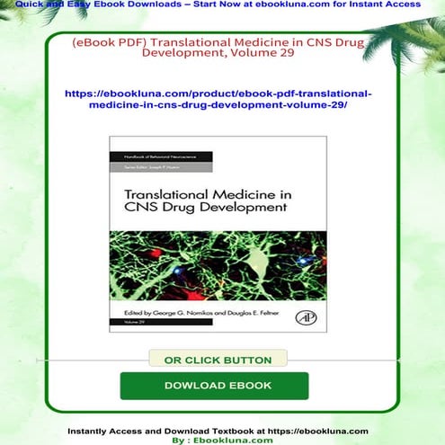 (eBook PDF) Translational Medicine in CNS Drug Development, Volume 29 | PDF
