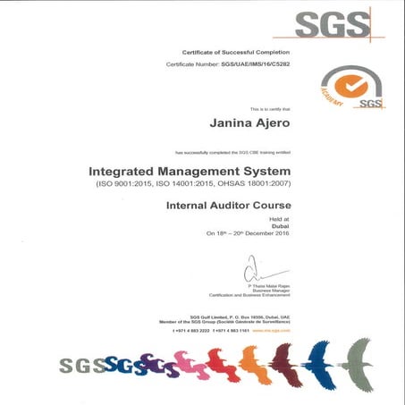 SGS Internal Auditor Certificate | PDF