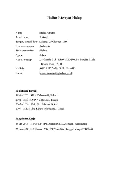 Daftar Riwayat Hidup Pdf