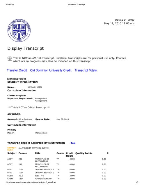 Student transcript | PDF