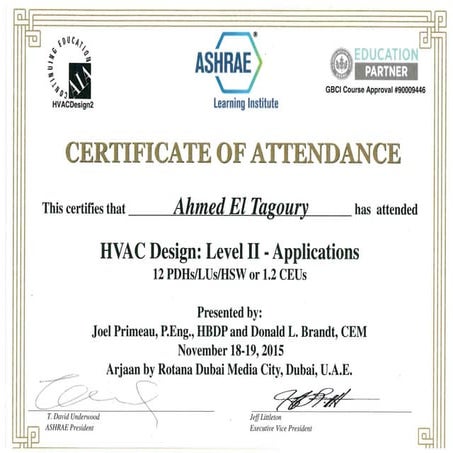 ASHRAE Certificate Design Level-2 | PDF