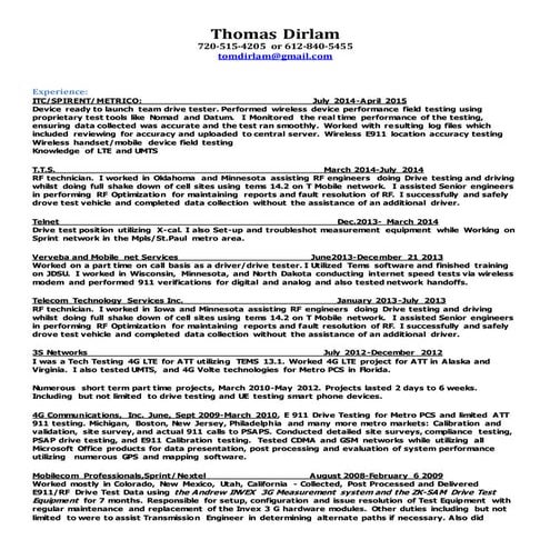 tom dirlam resume 2016 | DOCX