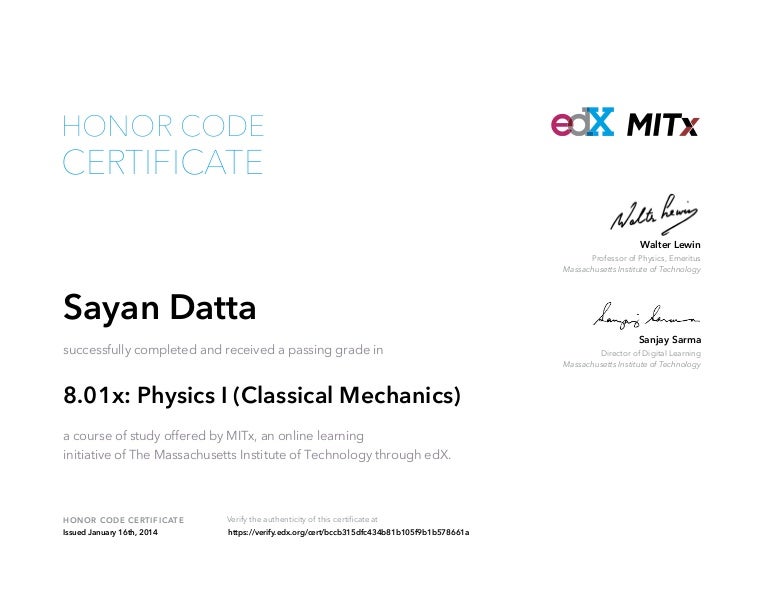 Certificate cLASSICAL MECH.