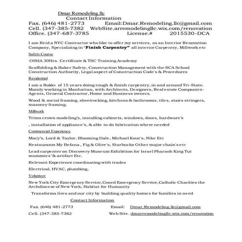 Dmar.Remodeling,LLC Bio | DOCX