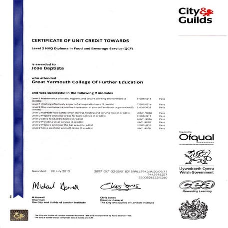 City & Guilds Engineering Achievement Certificate