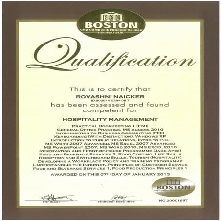 Qualification Hospitality | PDF