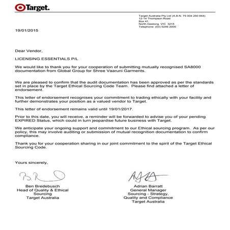 TARGET CERTIFICATE 2015 - 2017 | PDF