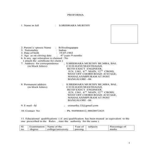 APPLICATION FOR THE POST OF scp | DOC | Education