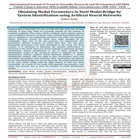 Obtaining Modal Parameters In Steel Model Bridge By System Identification Using Artificial
