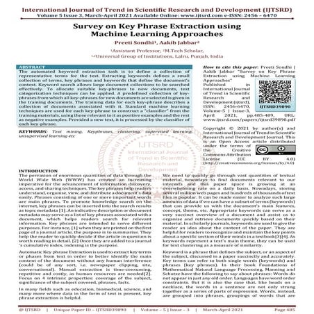 Survey On Key Phrase Extraction Using Machine Learning Approaches Pdf
